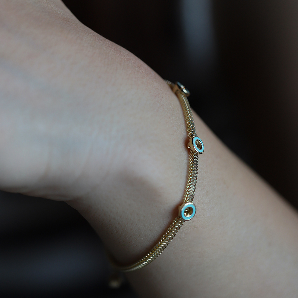 14 Ayar Sarı Altın Mavi Mineli Balık Sırtı Bileklik GG00032337 | Gülaylar